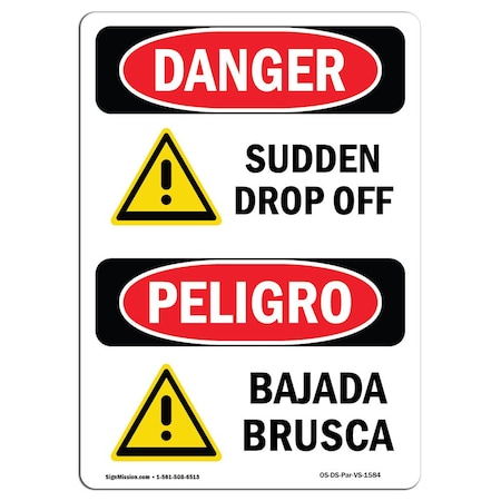 Signmission Safety Sign, OSHA Danger, 18" Height, Aluminum, Sudden Drop Off With Symbol ...